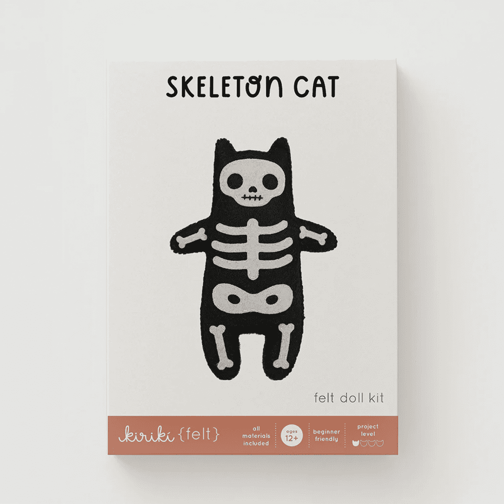 Kiriki Press – EMBROIDERY – Doll Kit, Felt, Skeleton Cat, Level 1 – Kid ...